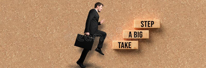 Businessman and Cubes with Message TAKE a BIG STEP Stock Image - Image ...