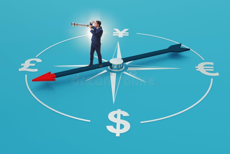 Businessman in Currency Trading Concept with Compass Stock Illustration ...