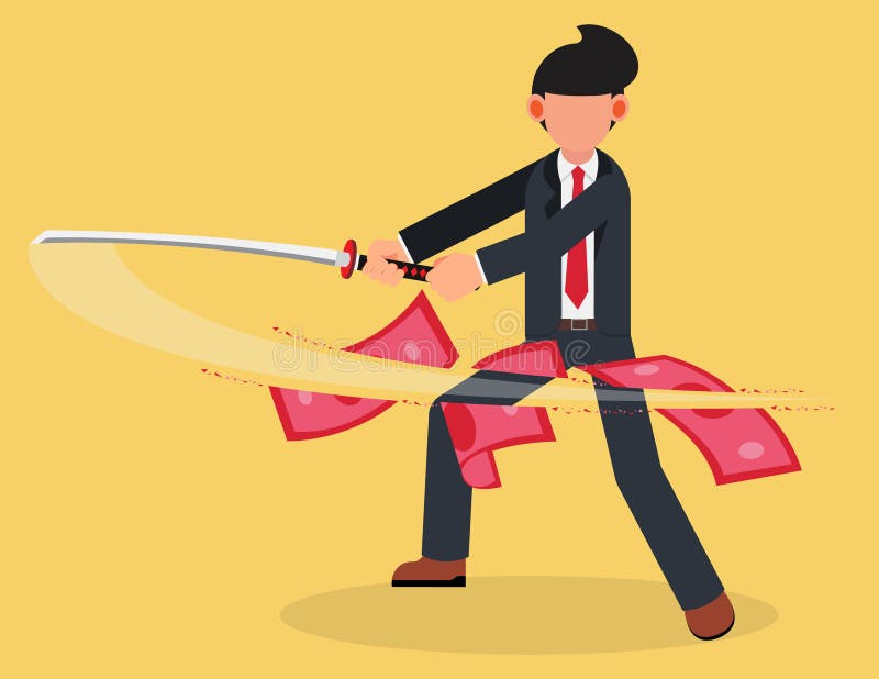 Businessman Cuts Banknotes in Half with a Knife. Financial Concept ...