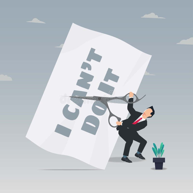 Businessman Cutting the Paper with I Can Not Do it Text Design Vector ...
