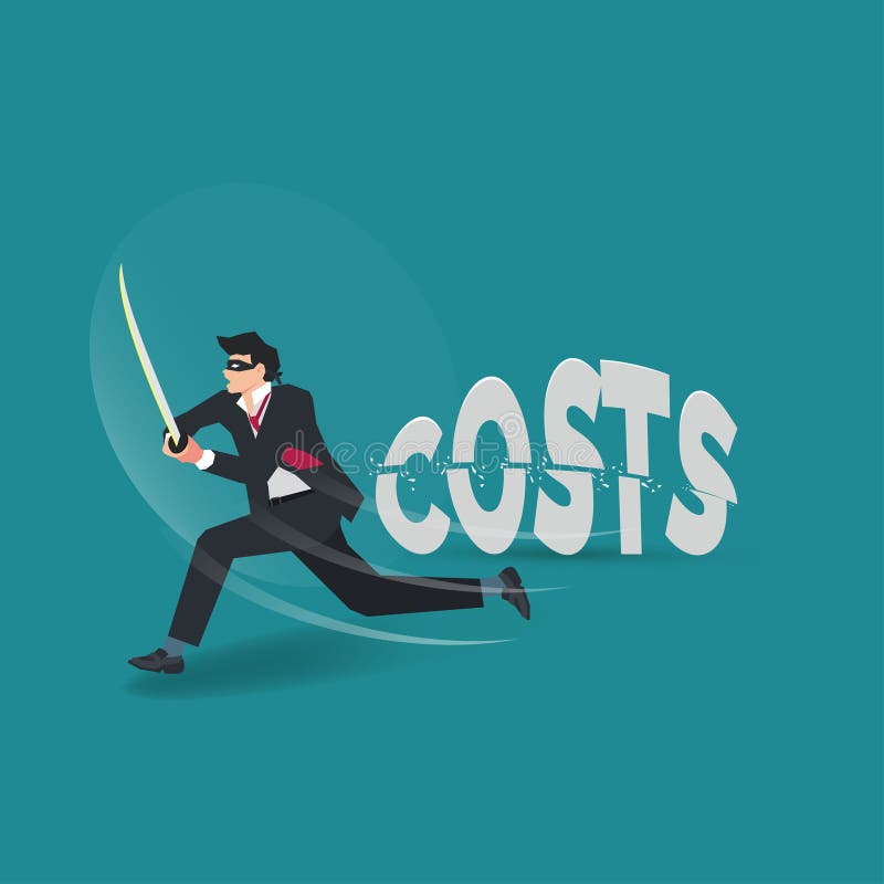 Businessman Cutting the Word COSTS Using the Sword Design Vector ...