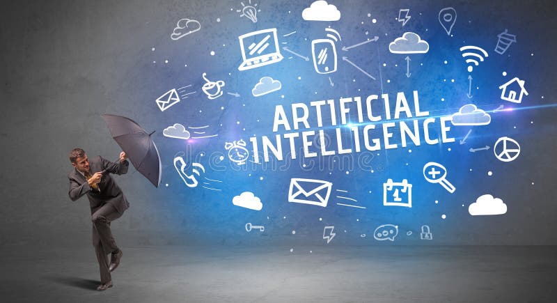 Businessman Defending with Umbrella, Modern Technology Concept Stock ...