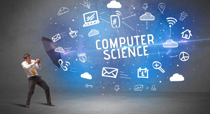 Businessman Defending with Umbrella, Modern Technology Concept Stock ...