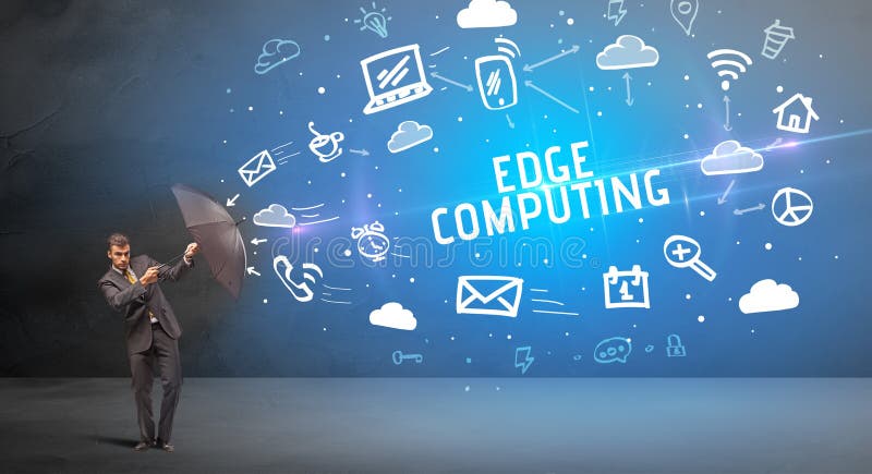 Businessman Defending with Umbrella, Modern Technology Concept Stock ...