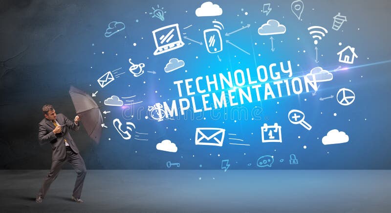 Businessman Defending with Umbrella, Modern Technology Concept Stock ...