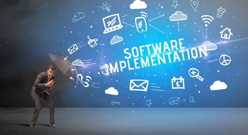 Businessman Defending with Umbrella, Modern Technology Concept Stock ...