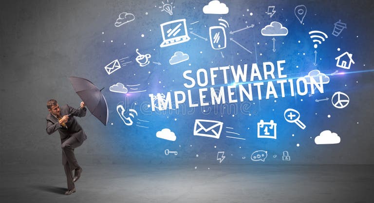 Businessman Defending with Umbrella, Modern Technology Concept Stock ...