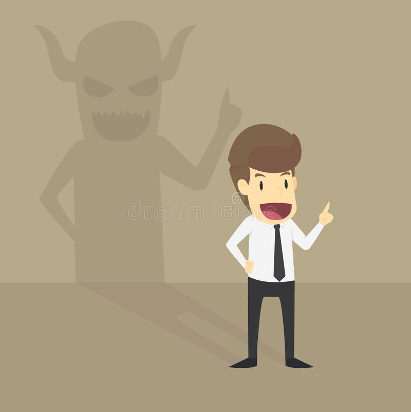 Businessman with Demon Shadow Wall Behind Stock Vector - Illustration ...