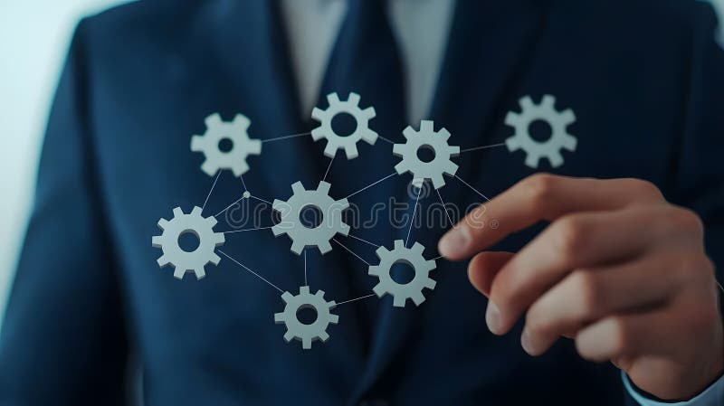 Businessman Demonstrating Interconnected Gears Representing Teamwork ...