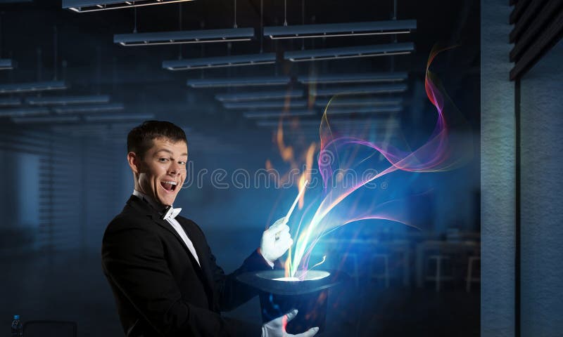 Businessman Demonstrating Magic . Mixed Media Stock Image - Image of ...