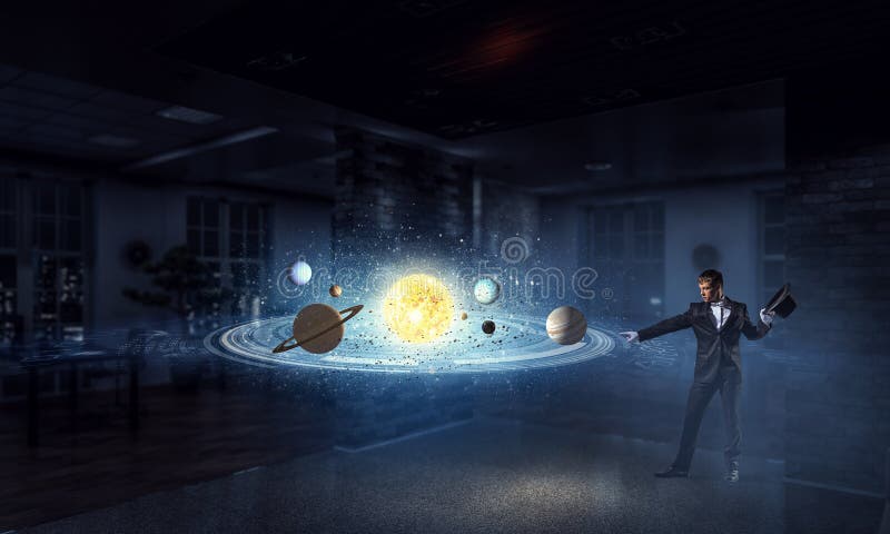 Businessman Demonstrating Magic . Mixed Media Stock Photo - Image of ...