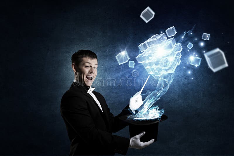 Businessman Demonstrating Magic . Mixed Media Stock Image - Image of ...