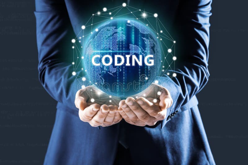 Businessman Demonstrating Virtual Image of Globe. Coding and ...