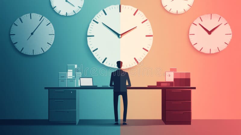 Businessman at Desk with Multiple Clocks Symbolizing Time Zones Stock ...