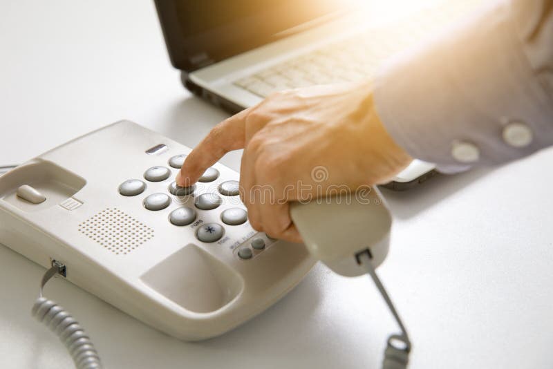 Businessman Dial Digital Telephone with Office Background Stock Image ...