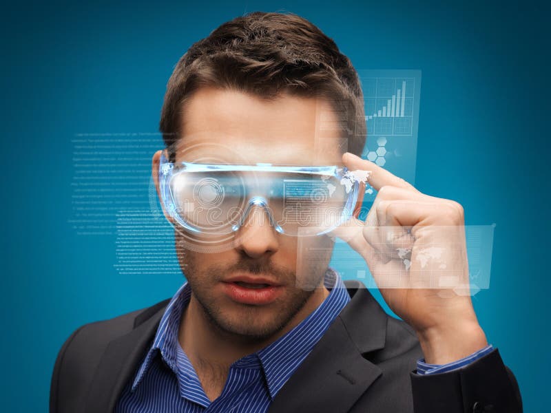 Businessman with Digital Glasses Stock Image - Image of high, glasses ...