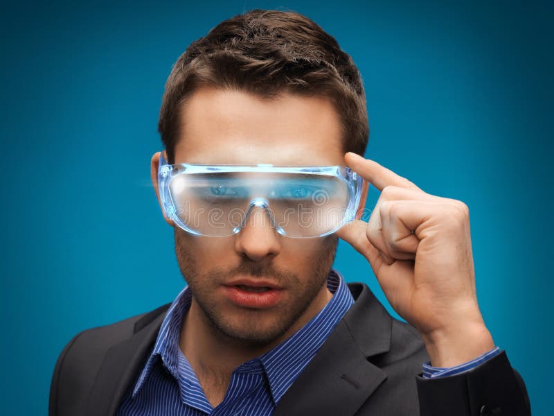 Businessman with Digital Glasses Stock Image - Image of high, glasses ...