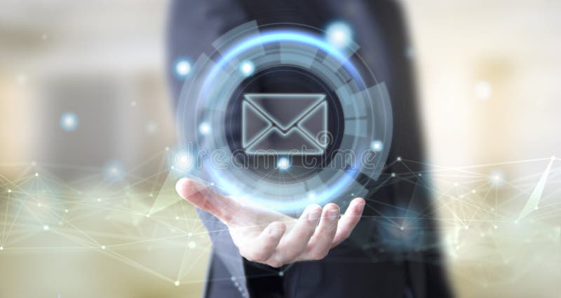 Businessman with Digital Mail Icon Stock Photo - Image of code ...