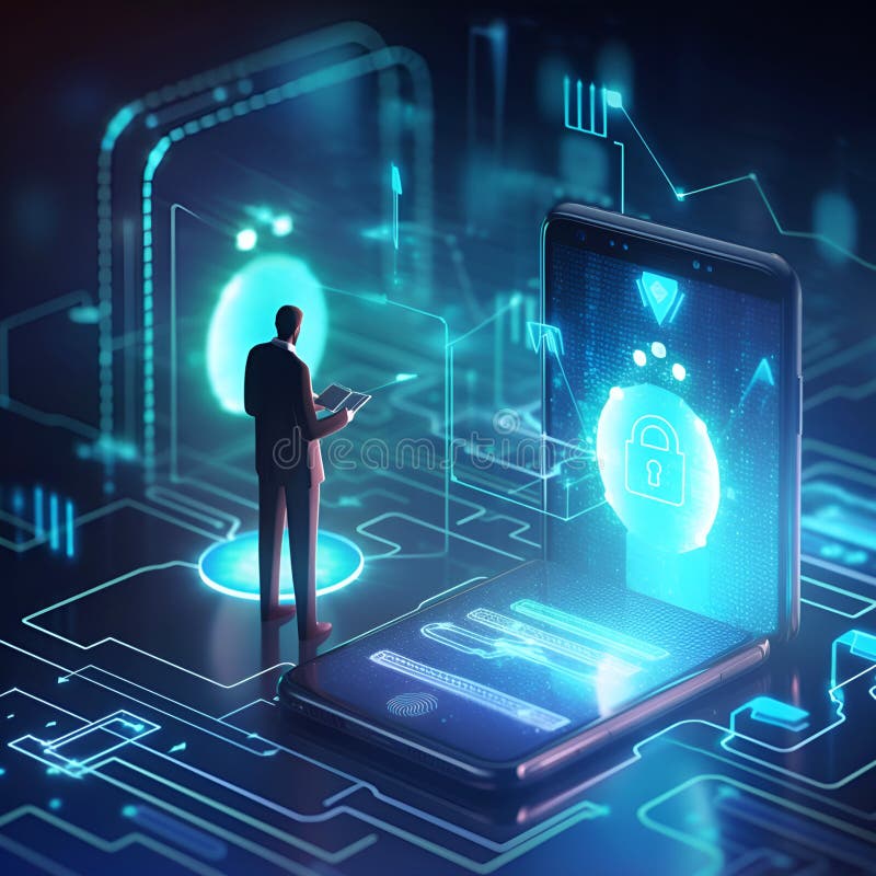 Businessman with Digital Tablet Using Biometric Unlock Technology on ...