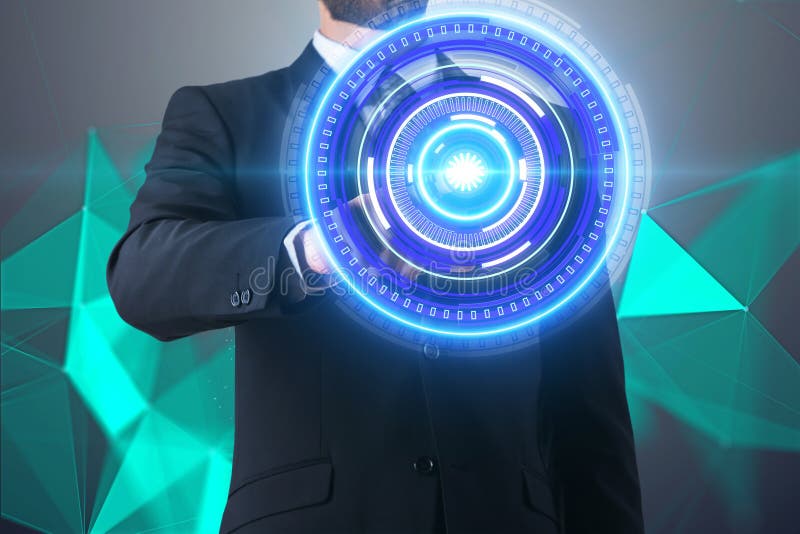 Businessman and Digital Touch Screen Stock Image - Image of hologram ...