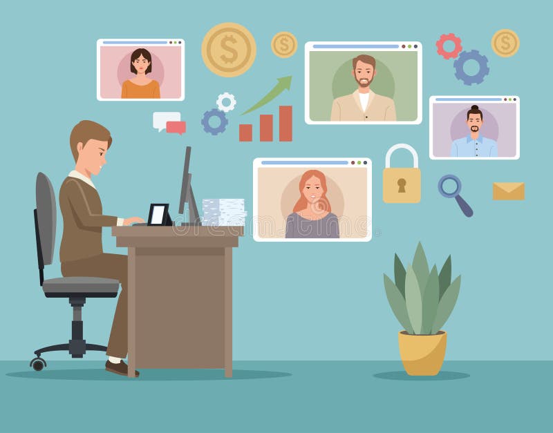 Businessman with Digital Work Stock Vector - Illustration of work ...