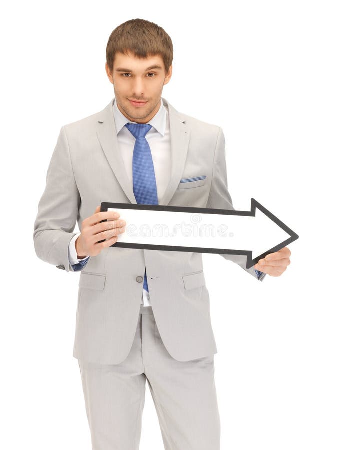 Businessman with Direction Arrow Sign Stock Image - Image of blank ...