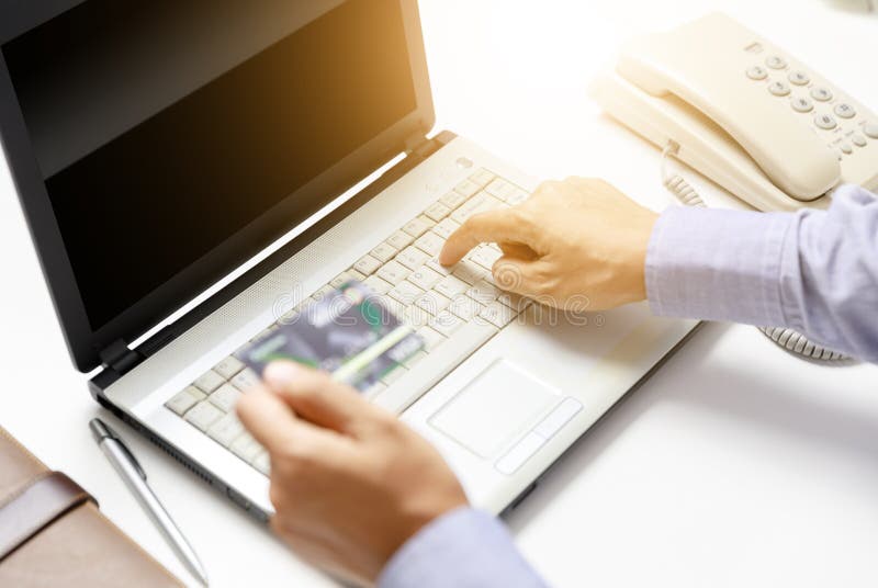 Businessman Do Online Shopping on Computer with Credit Card Stock Photo ...