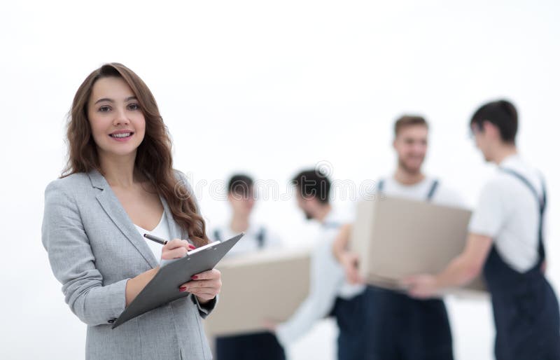 Businessman with Documents, Creating a Stack of Cardboard Boxes. Stock ...
