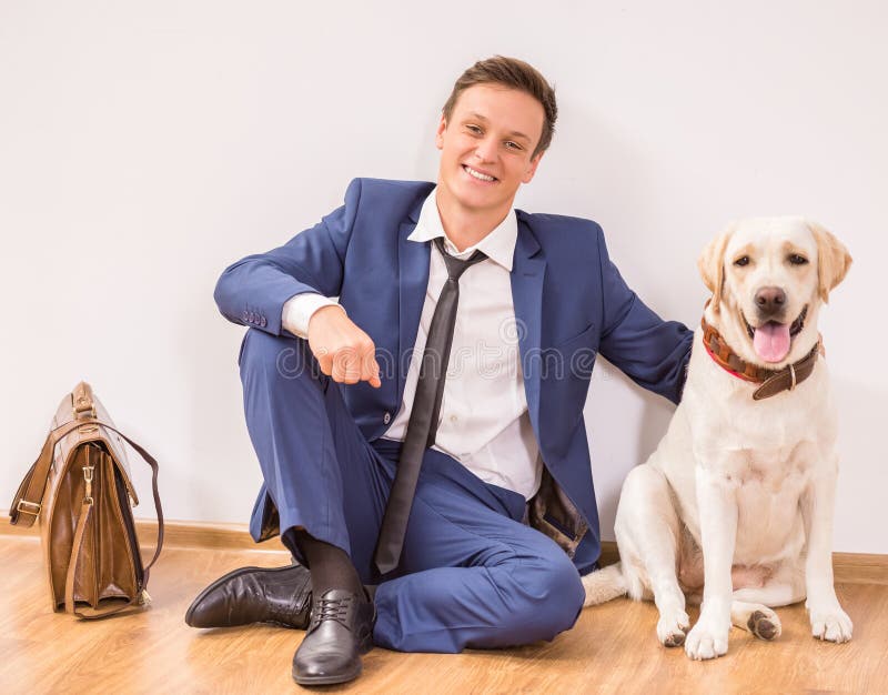 Businessman with dog stock image. Image of fresh, animal - 58312079