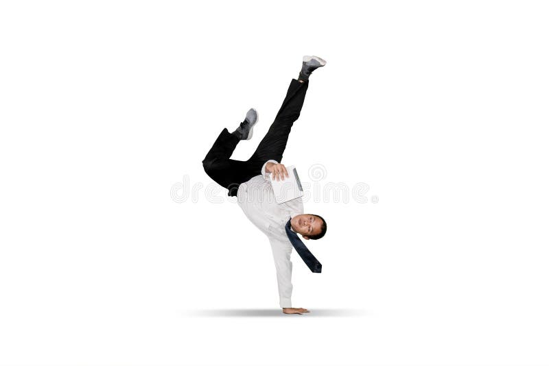 Businessman Doing Handstand Over White Background Stock Photo - Image ...