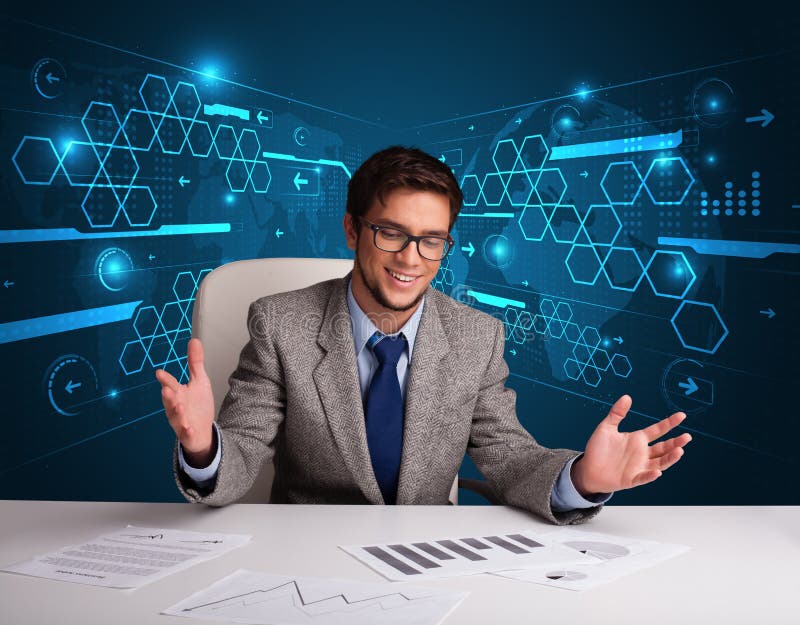 Businessman Doing Paperwork with Futuristic Backgroung Stock Image ...