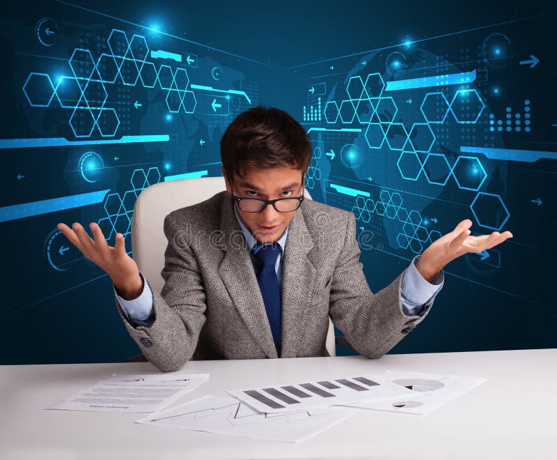 Businessman Doing Paperwork with Futuristic Backgroung Stock Image ...