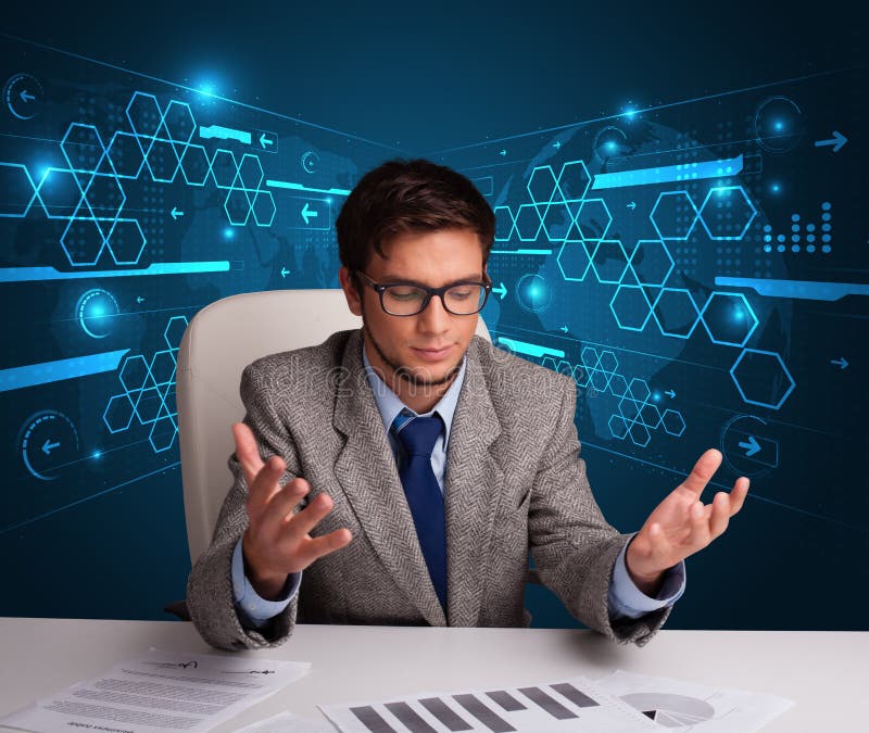 Businessman Doing Paperwork with Futuristic Backgroung Stock Image ...