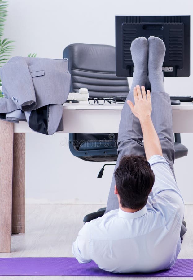 Businessman Doing Sports in Office during Break Stock Image - Image of ...
