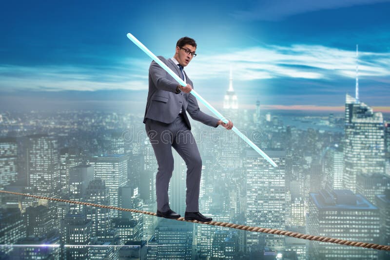 The Businessman Doing Tightrope Walking in Risk Concept Stock Image ...