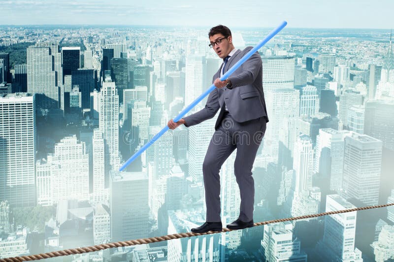 The Businessman Doing Tightrope Walking in Risk Concept Stock Image ...