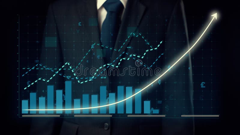 Businessman Draw Finance Allusive Graph Chart Showing Business Profit ... Businessman Draw Finance Allusive Graph Chart Showing Business Profit ...