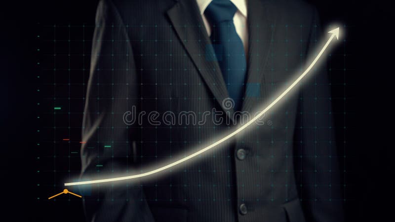 Businessman Draw Finance Allusive Graph Chart Showing Business Profit ... Businessman Draw Finance Allusive Graph Chart Showing Business Profit ...
