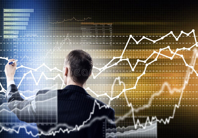 Businessman draw graphs stock photo. Image of growth - 143524796