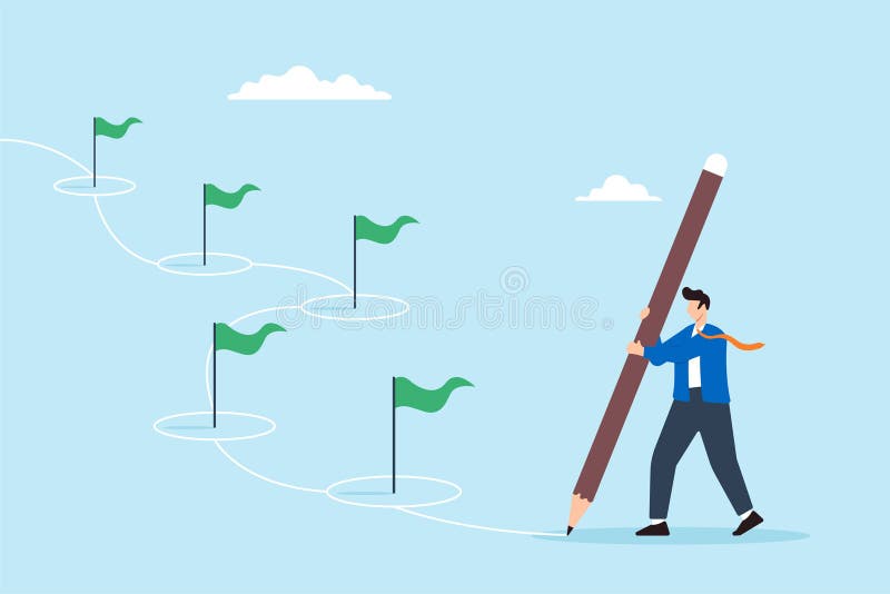 Businessman Draw Workflow Line with Achievement Flag Milestone Using ...