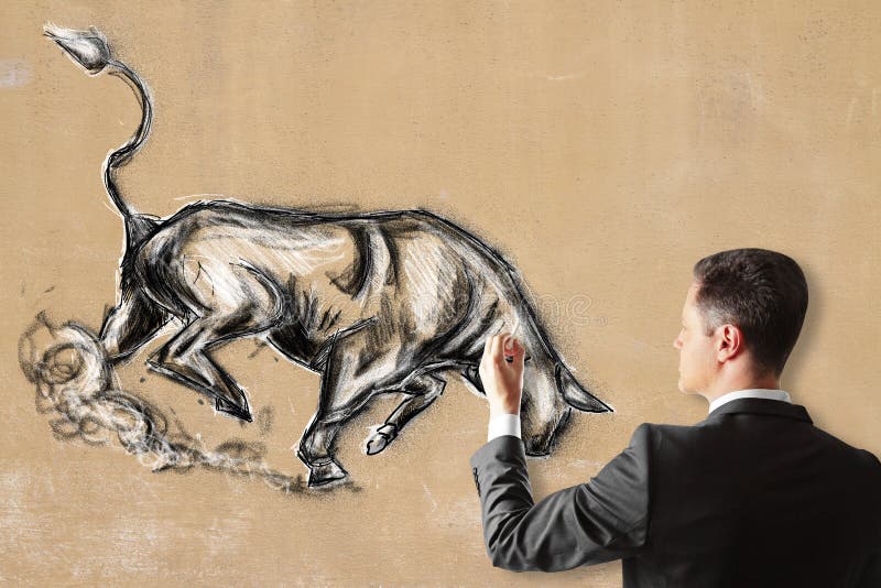 Businessman Drawing Angry Bull Stock Illustration - Illustration of ...