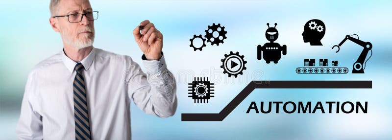 Businessman Drawing Automation Concept Stock Photo - Image of industry ...