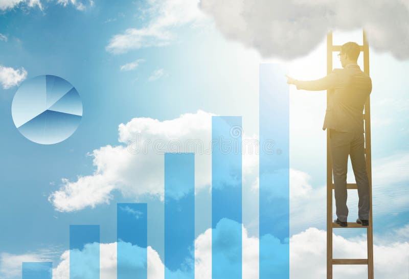 Businessman Drawing Charts in the Sky Stock Image - Image of direction ...