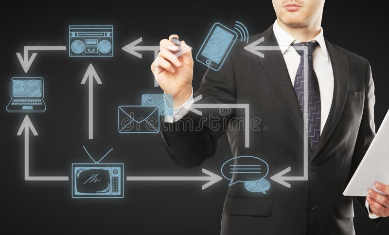Businessman Drawing Communication Network Stock Image - Image of ...