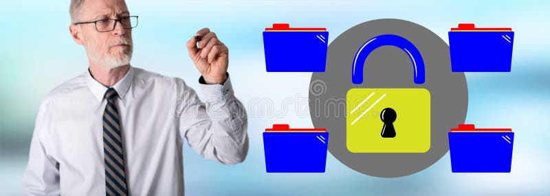 Businessman Drawing Data Protection Concept Stock Image - Image of ...