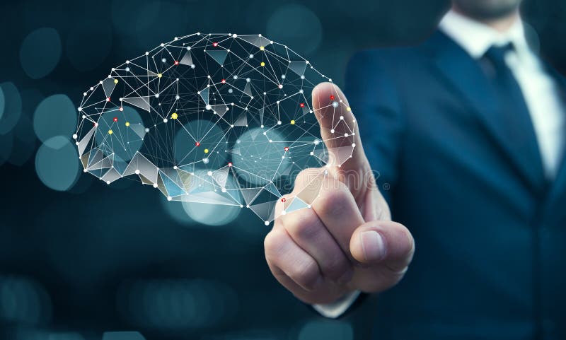 Businessman Drawing Digital Brain in Screen Stock Photo - Image of ...