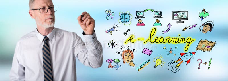 Businessman Drawing E-learning Concept Stock Image - Image of drawing ...