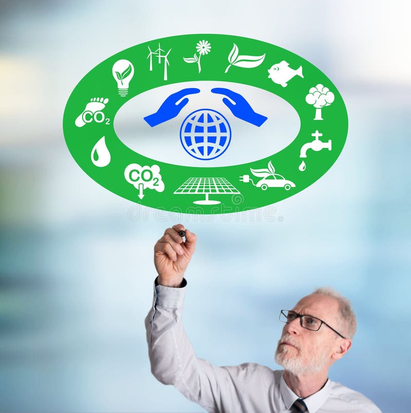 Businessman Drawing Environment Protection Concept Stock Image - Image ...