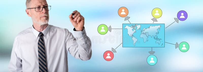 Businessman Drawing Global Connection Concept Stock Image - Image of ...