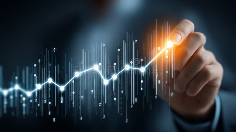 Businessman Drawing Glowing Graph, Digital Finance and Stock Data ...
